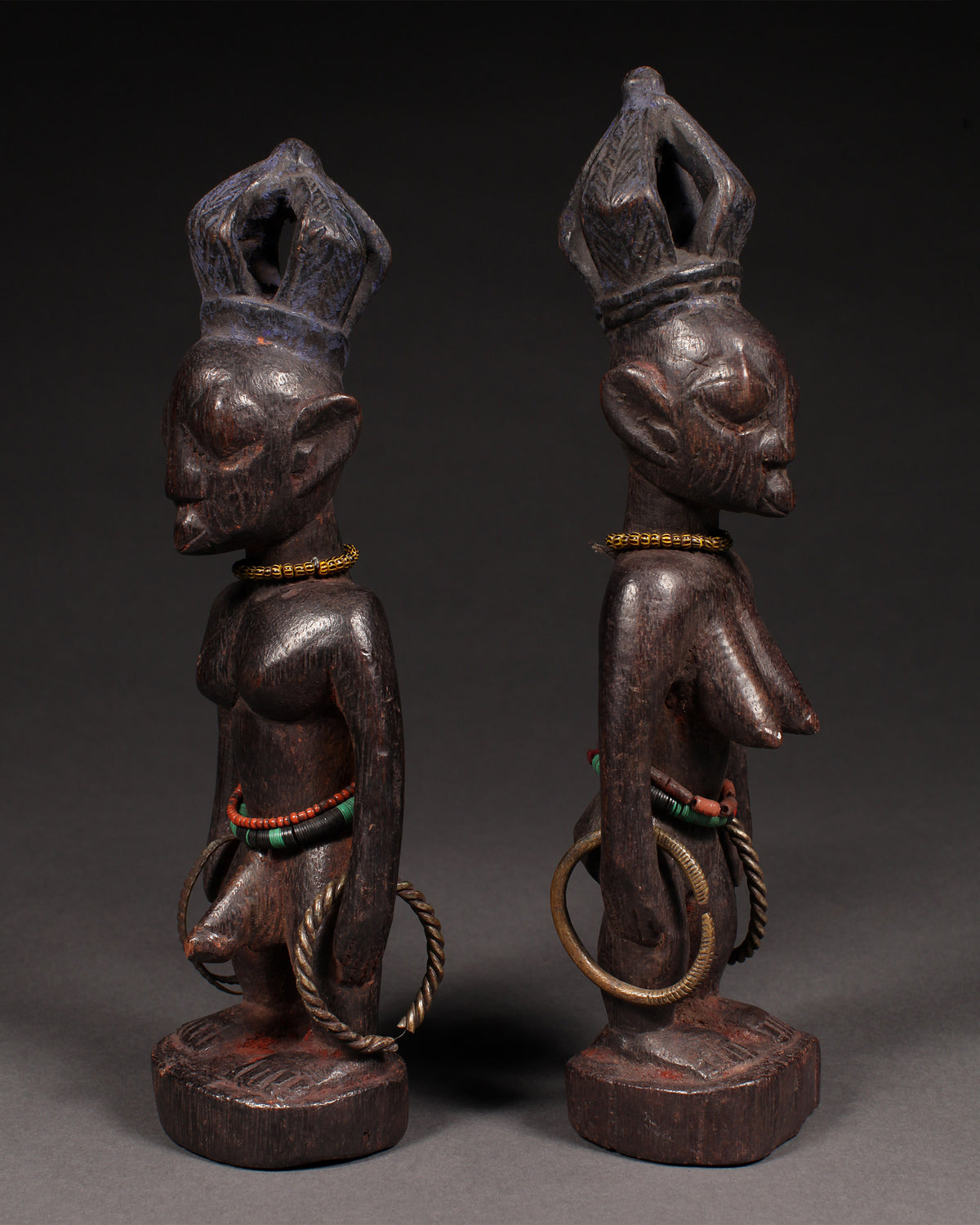 African Ibeji Twin Figures,Yoruba Tribe, Nigeria, Carved Wood